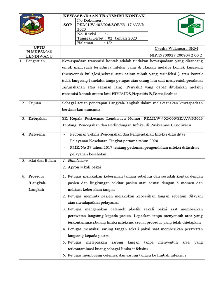 Sop Transmisi Kontak | PDF