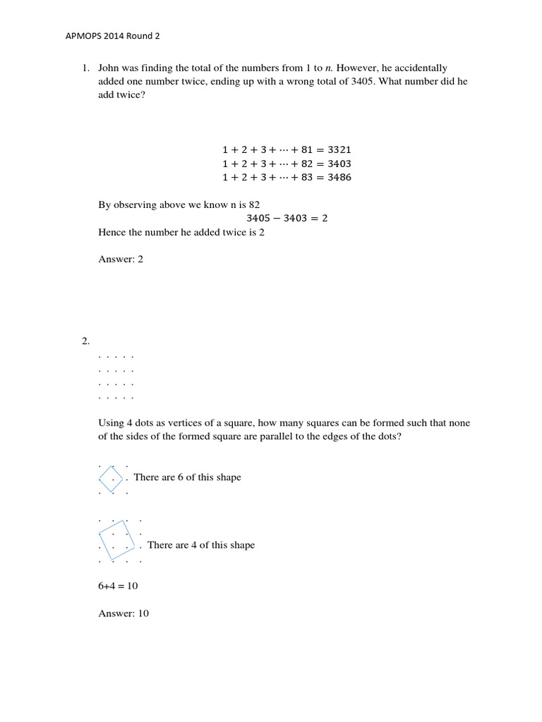 APMOPS 2014 Round 2 Solutions | PDF | Mathematics | Discrete Mathematics