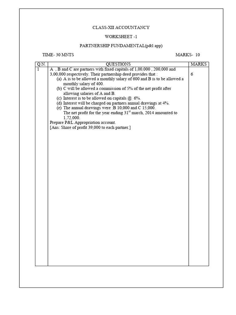 Partnership Fundamentals Worksheet | PDF | Goodwill (Accounting ...