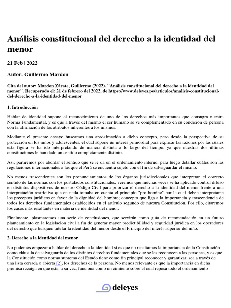 Derecho a la Identidad del Menor | PDF | Constitución | Derechos