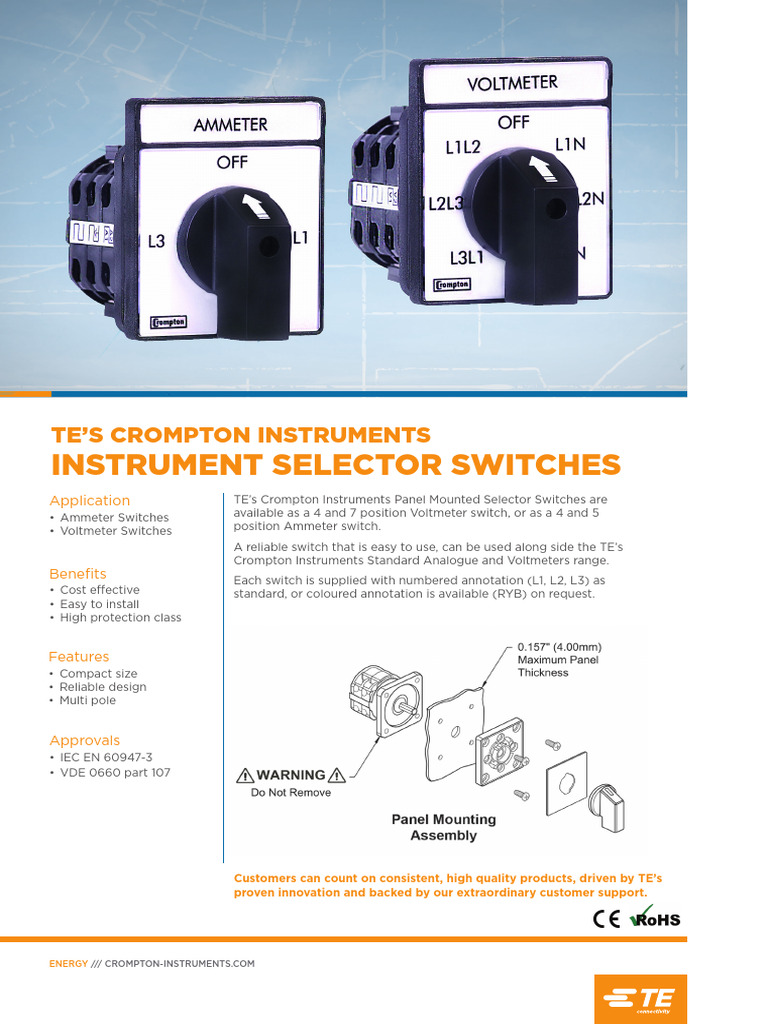 Selector Switches Data Sheet | PDF | Voltage | Mains Electricity