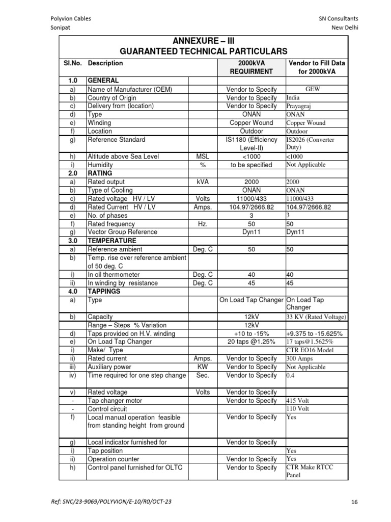 2000kva 11000 - 433 EO16 Annexure | Download Free PDF | Electrical ...