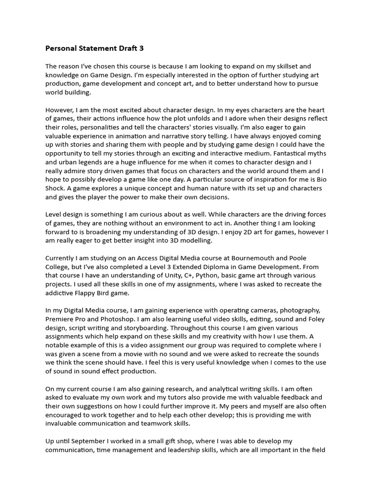 Personal Statement Draft 3 | PDF | Design | Cognition