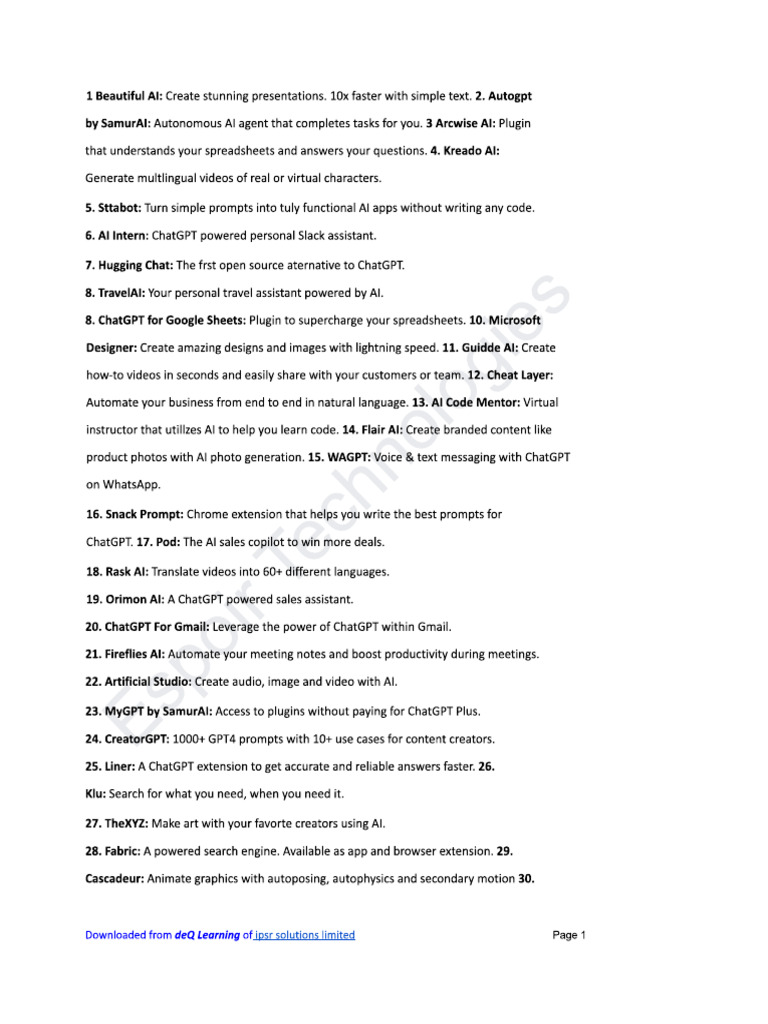 List of 100 AI Tools For Teachers | PDF