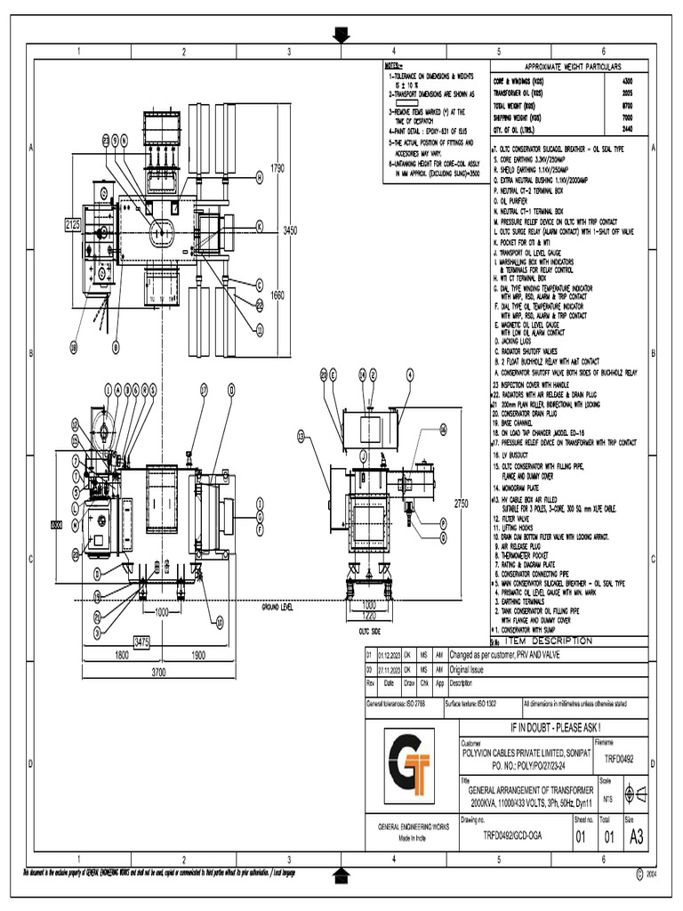 2000kva 11000 - 433 EO16 Drawings | PDF | Power (Physics) | Electricity