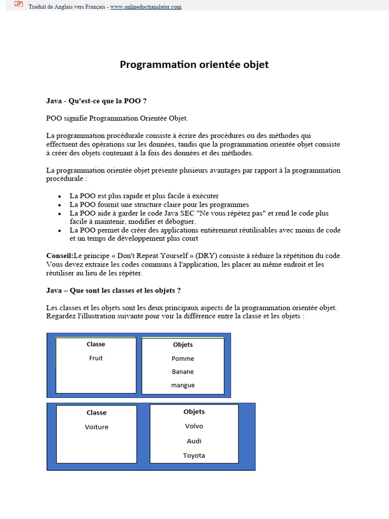 Introduction à la POO en Java | PDF | Classe (informatique) | Programmation