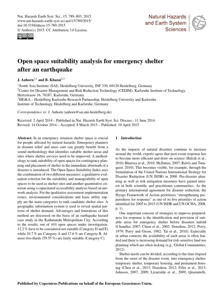 Open Space Suitability Analysis for Emergency Shelter | PDF | Emergency ...