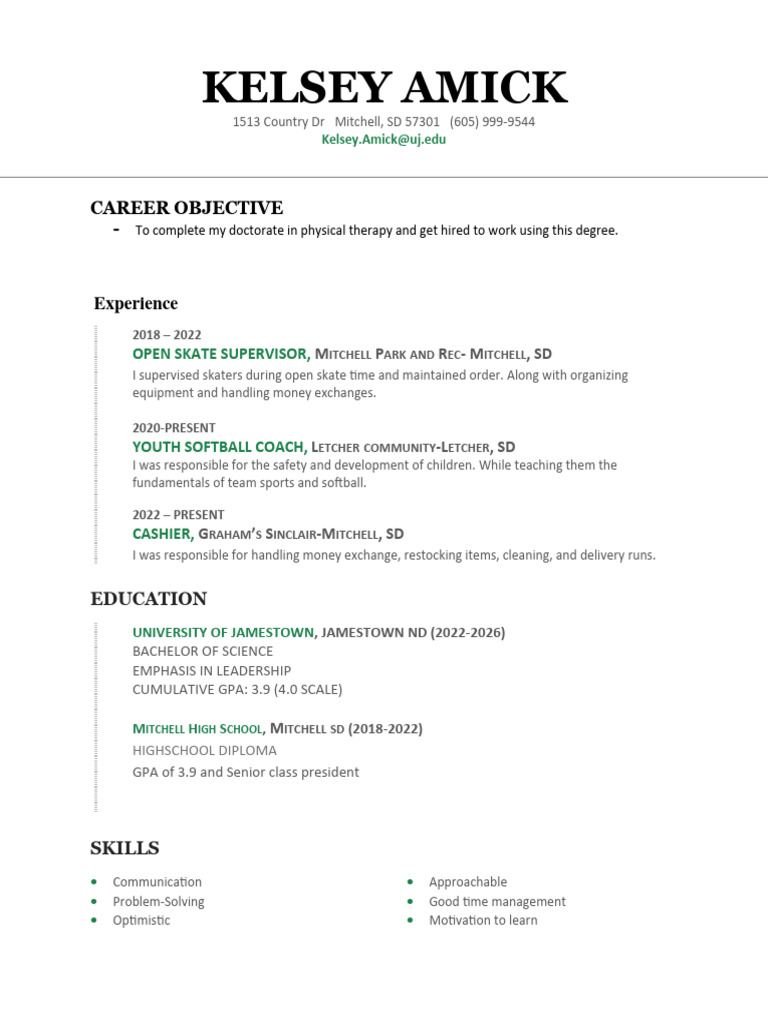 Kelsey Amick's Resume and Career Goals | PDF