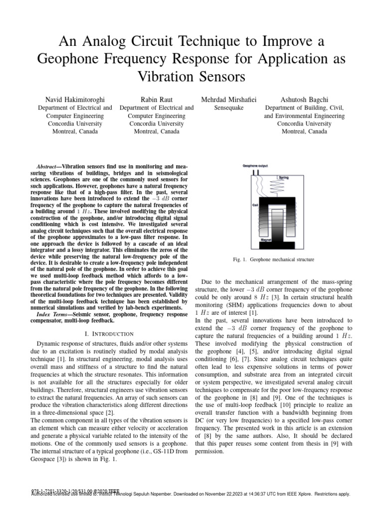 An Analog Circuit Technique To Improve A Geophone Frequency Response ...