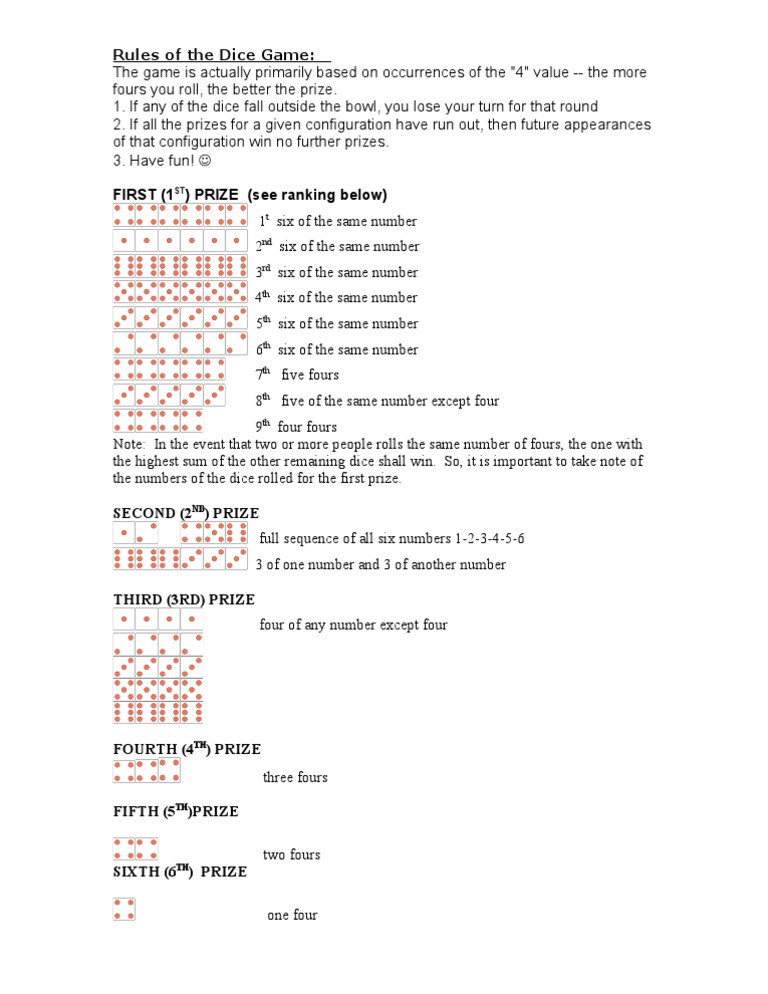 Rules of The Dice Game2011 | PDF | Sports & Recreation