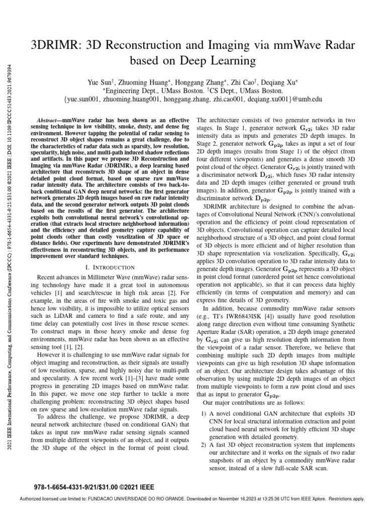 3DRIMR 3D Reconstruction and Imaging Via Mmwave Radar Based On Deep Learning | PDF | Radar ...