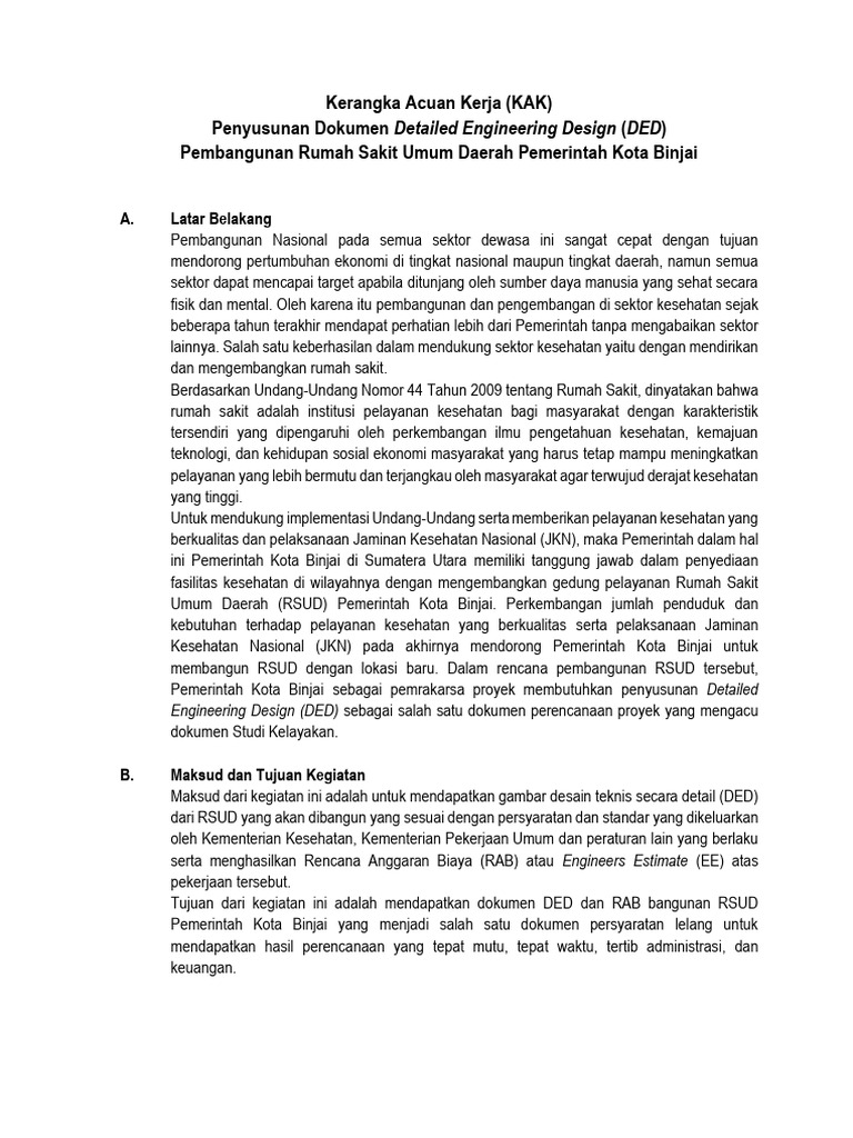 Kak Penyusunan Ded Rsud Binjai | PDF