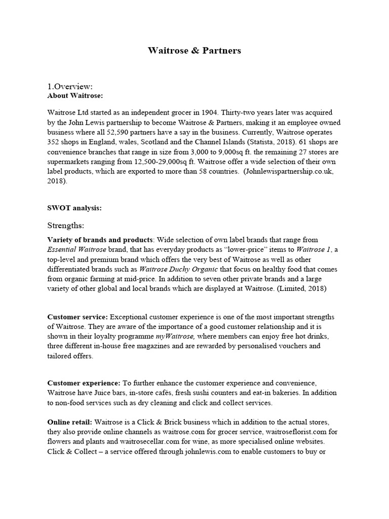 Waitrose & Partners SWOT Analysis | PDF | Pricing | Supermarket