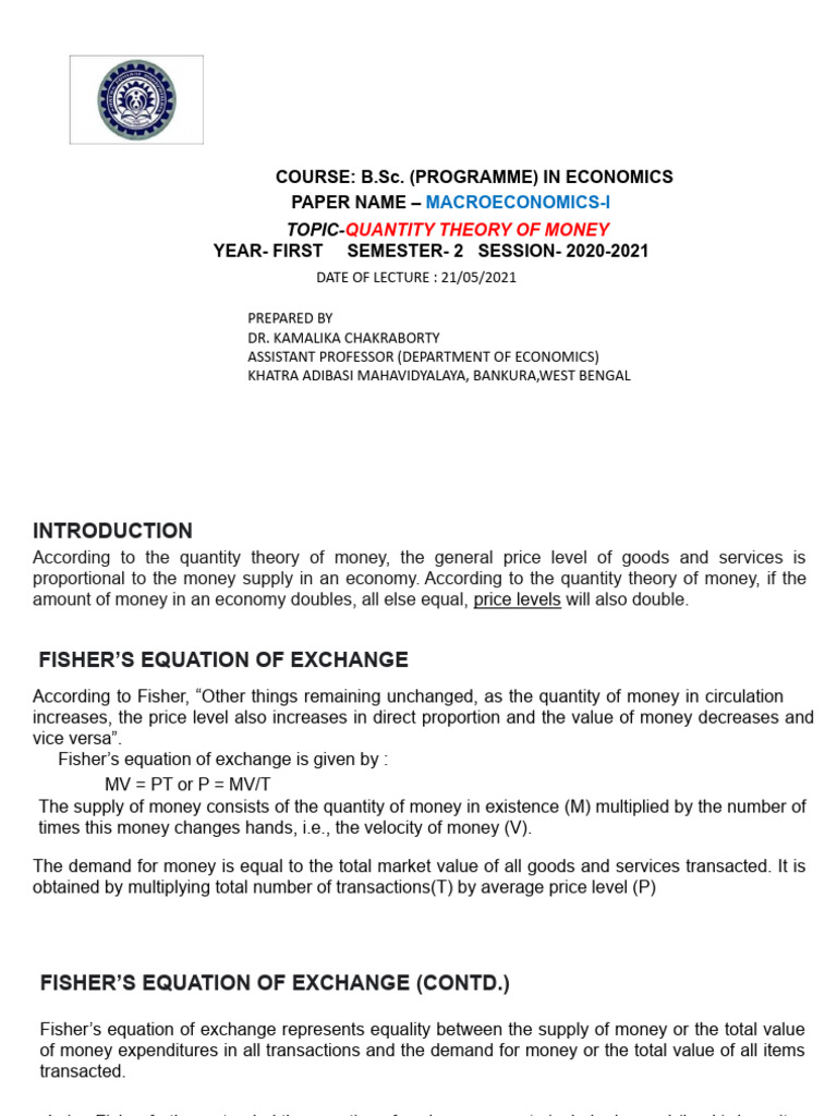 Quantity Theory of Money | Download Free PDF | Money Supply | Money