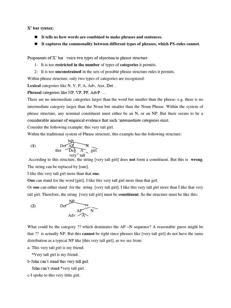 X Bar Synatx Theory | PDF | Phrase | Linguistics