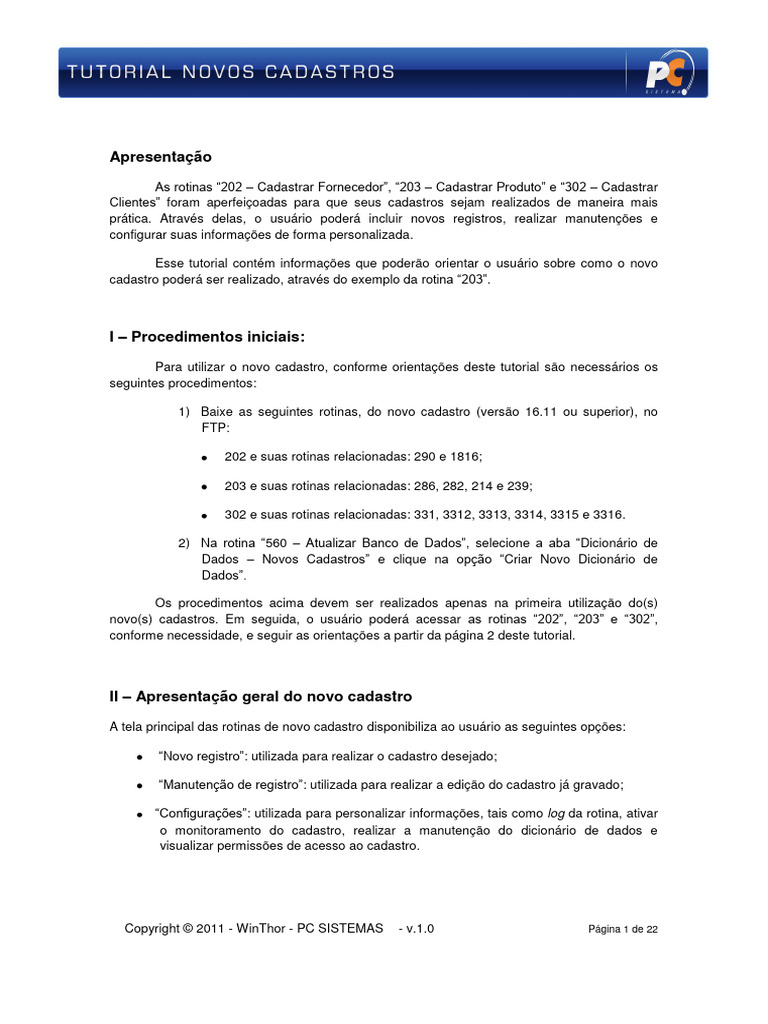 Tutorial Novos Cadastros | PDF | PCs (computadores) | Bancos de dados Tutorial Novos Cadastros | PDF | PCs (computadores) | Bancos de dados