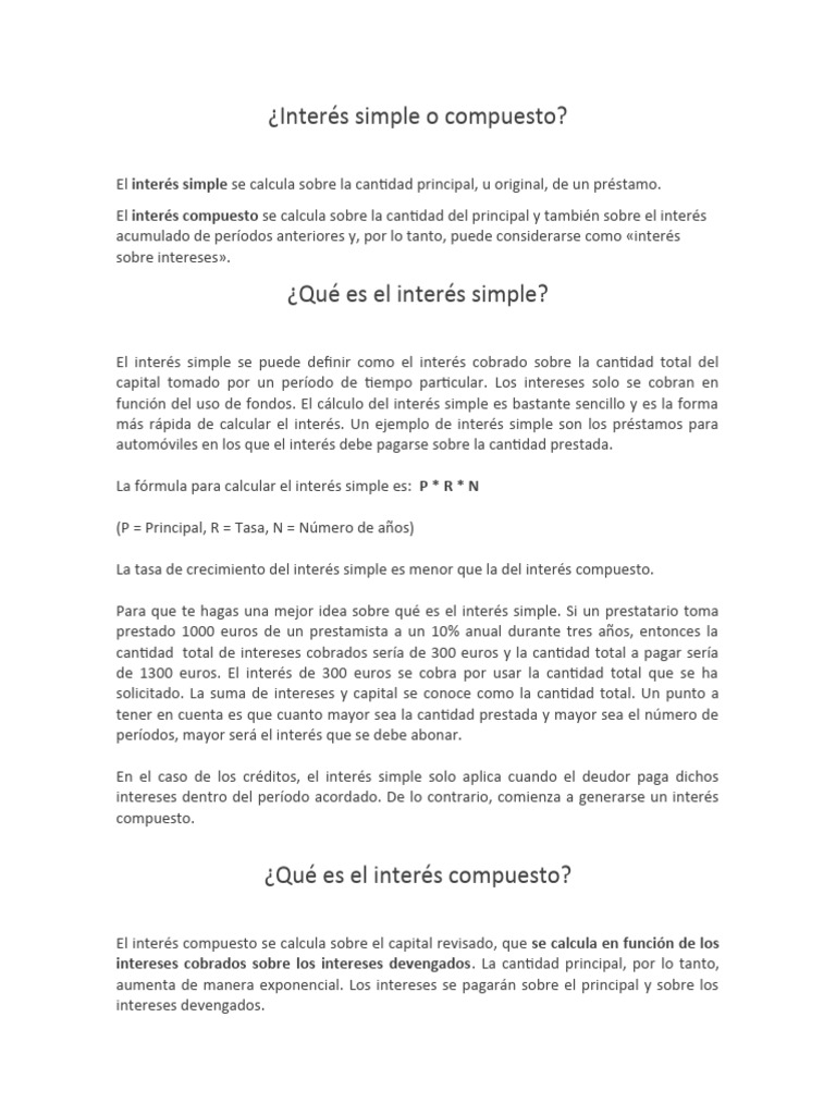 Interés Simple vs Compuesto: Claves y Cálculos | PDF | Interés ...