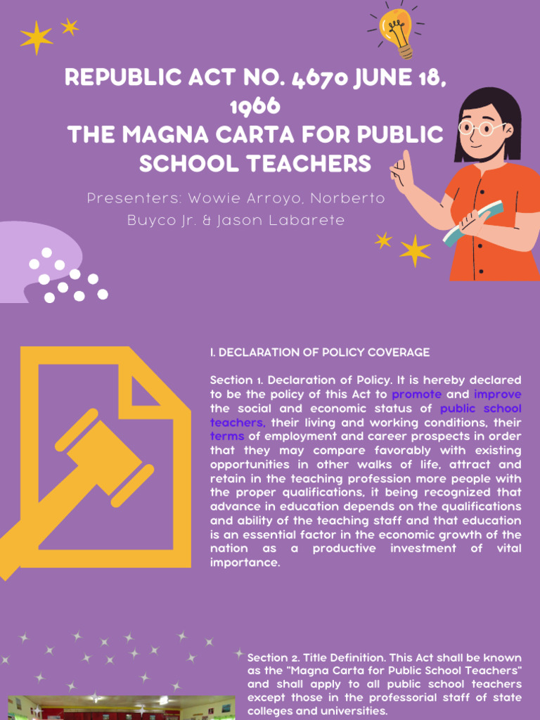 RA 4670 The Magna Carta For Public School Teachers | PDF | Cost Of Living | Salary