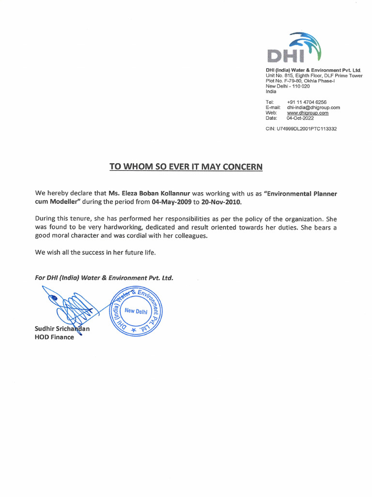 00 Experience Certificate Eleza Rev | PDF