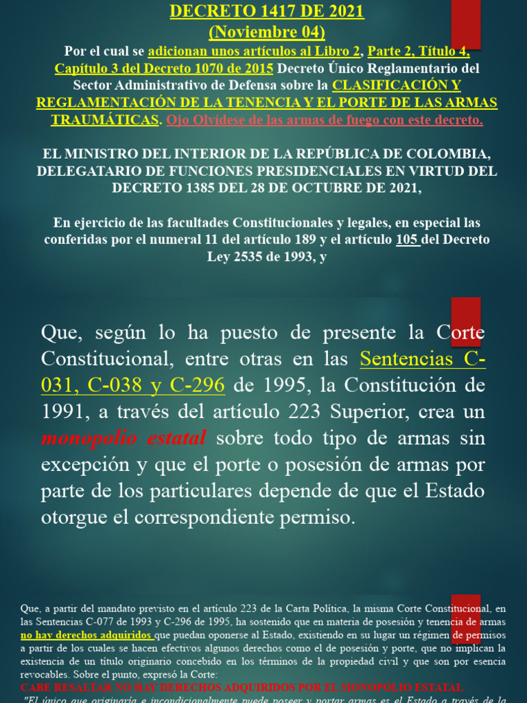 Decreto 1417 de 2021-1-1 | PDF | Derecho a mantener y portar armas ...