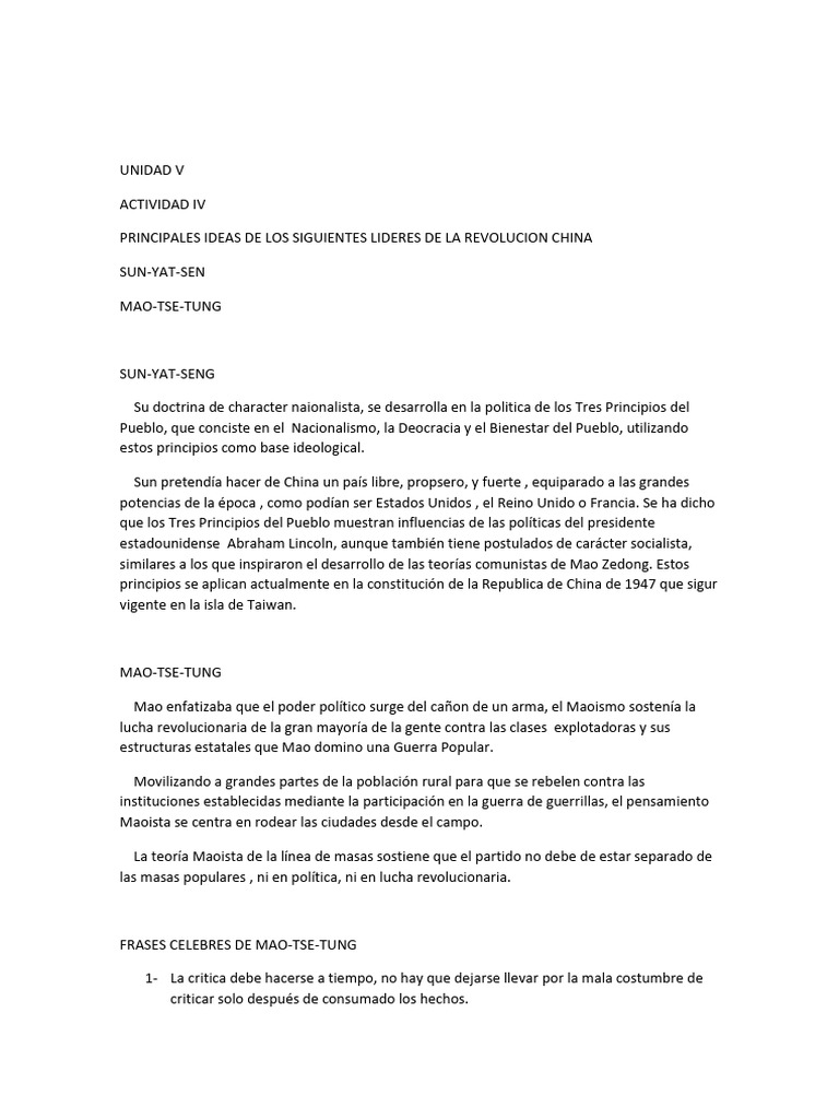 Liriano Denis Sun Yat Sen, Mao Tse Tung | PDF | maoísmo | Mao Zedong