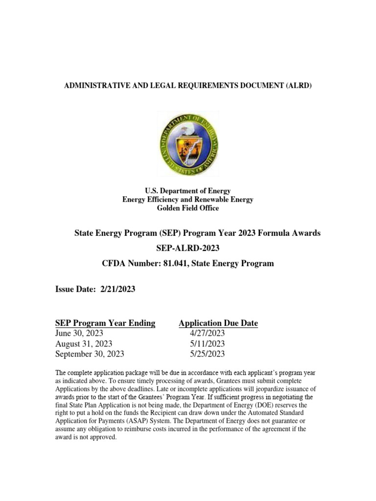 State Energy Program 2023 Administrative and Legal Requirements ...