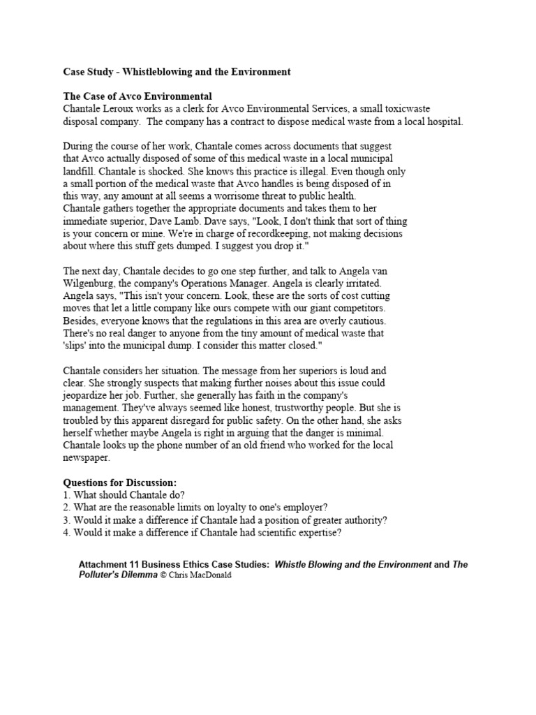 Case Study Whistleblowing And The Environment Pdf