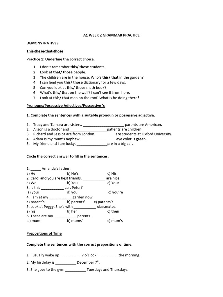 A1 W2 Grammar Practice | PDF | Languages | Foreign Language Studies