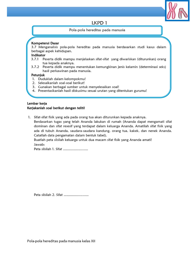 LKPD Pert I Pola Hereditas Pada Manusia | PDF