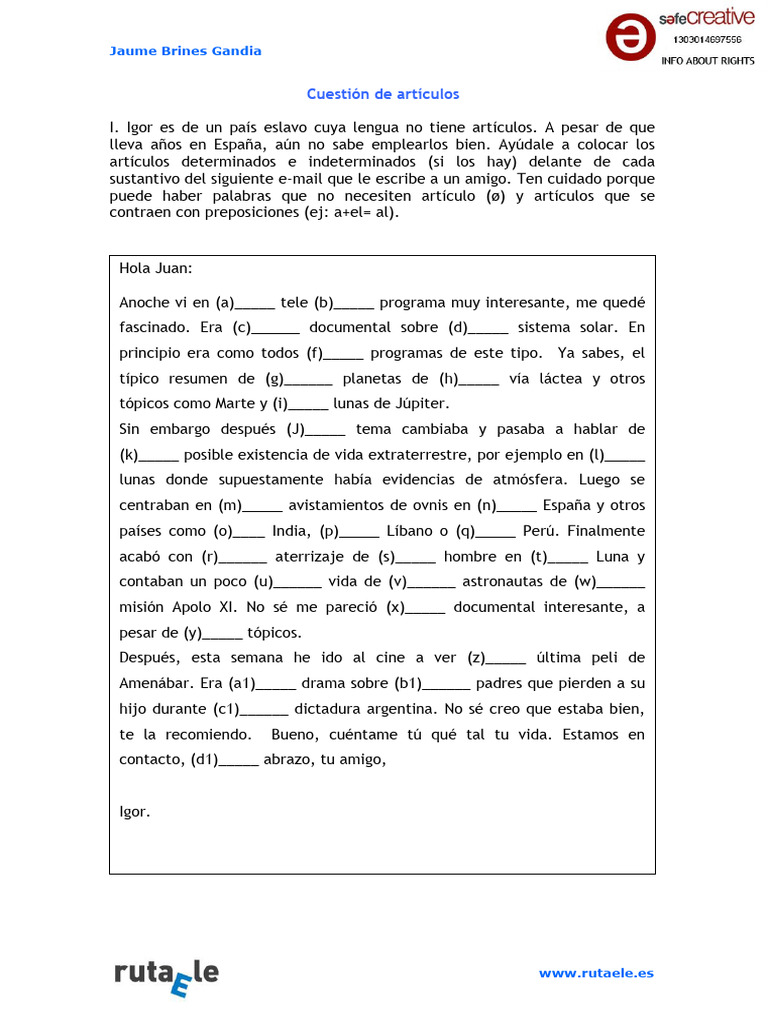 Articulosespañol | PDF | Estudios de idiomas extranjeros | Libros para ...