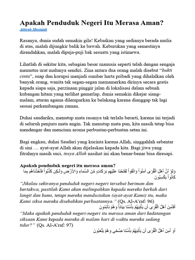 Apakah Penduduk Negeri Itu Merasa Aman | PDF