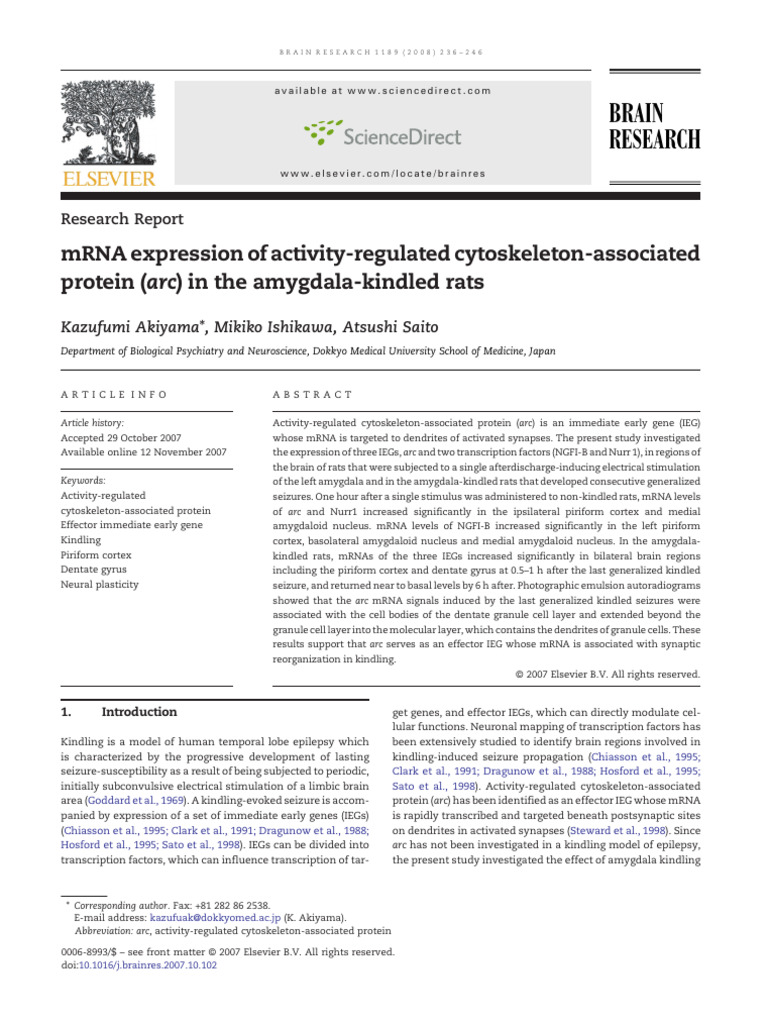mRNA Expression of Activity-Regulated Cytoskeleton-Associated Protein ...