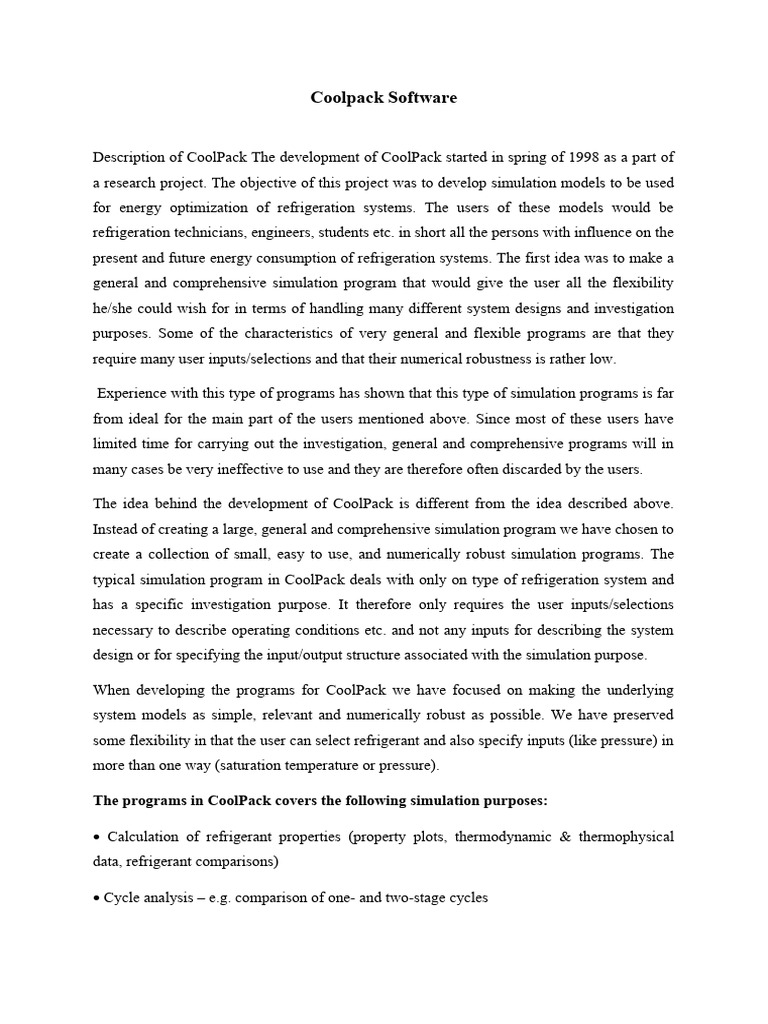 Coolpack Software | PDF | Simulation | Refrigeration