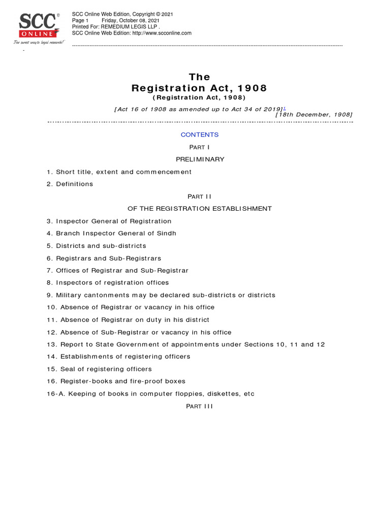 Registration Act 1908 | PDF | Repeal | Deed