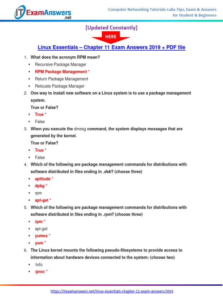 Linux Essentials Chapter 11 Exam Answers 2019 + PDF | PDF | Software ...
