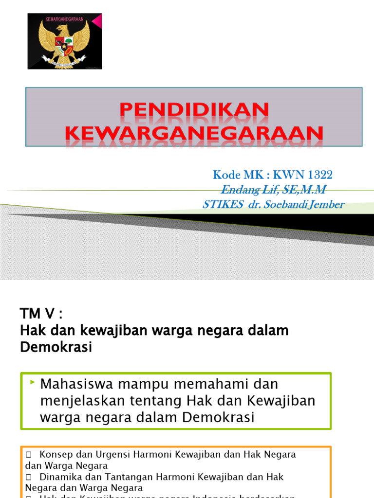 TM Ke V - Hak Dan Kewajiban Warga Negara - PPTX (Autosaved) | PDF