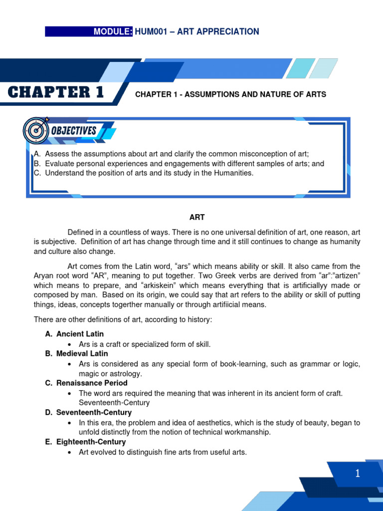 Chapter 1 - Assumptions and Nature of Arts | PDF | Experience | Nature