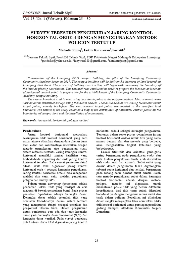 Survey Terestris Pengukuran Jaring Kontr 1 | PDF
