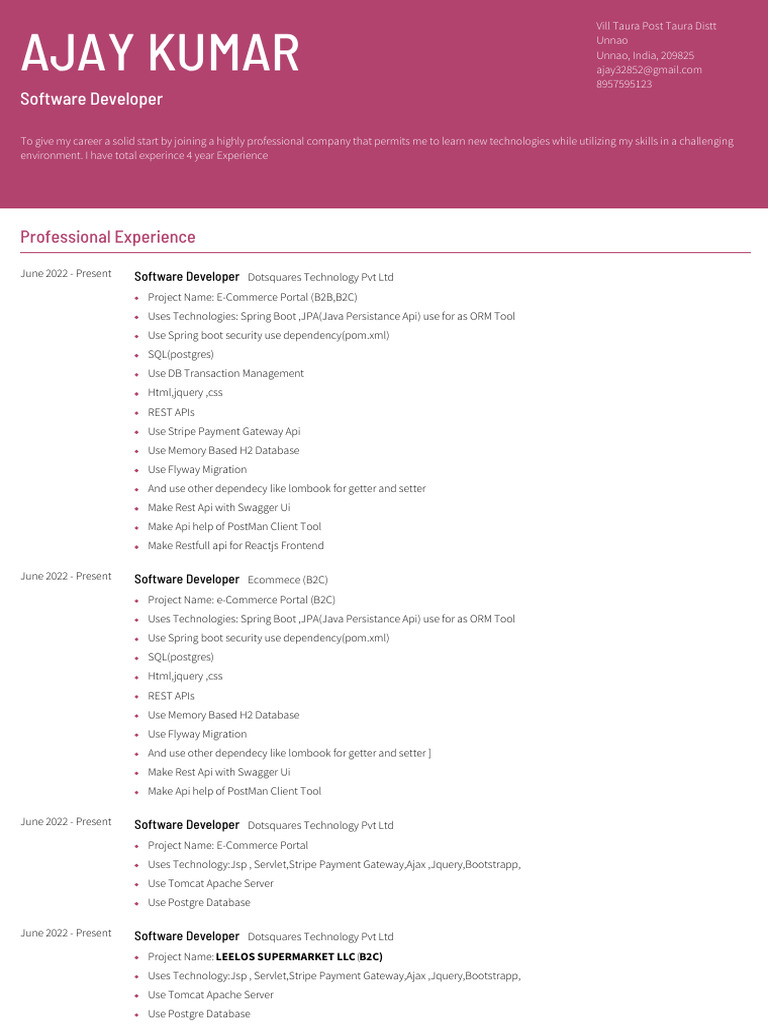 Ajay Kumar-CV-Java Deveolper-CV | PDF | Spring Framework | Software Architecture