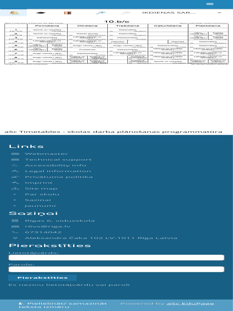Stundu Saraksts Rīgas 6. Vidusskola | PDF