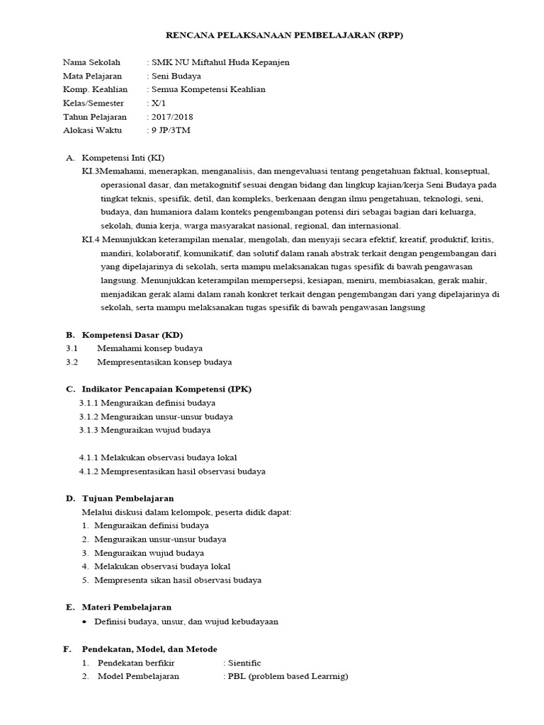 RPP, Kelas X Sem 1 | PDF