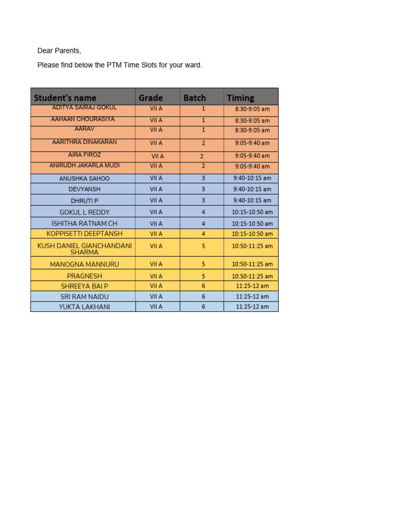 Grade 7A - PTM Time-Slot | PDF