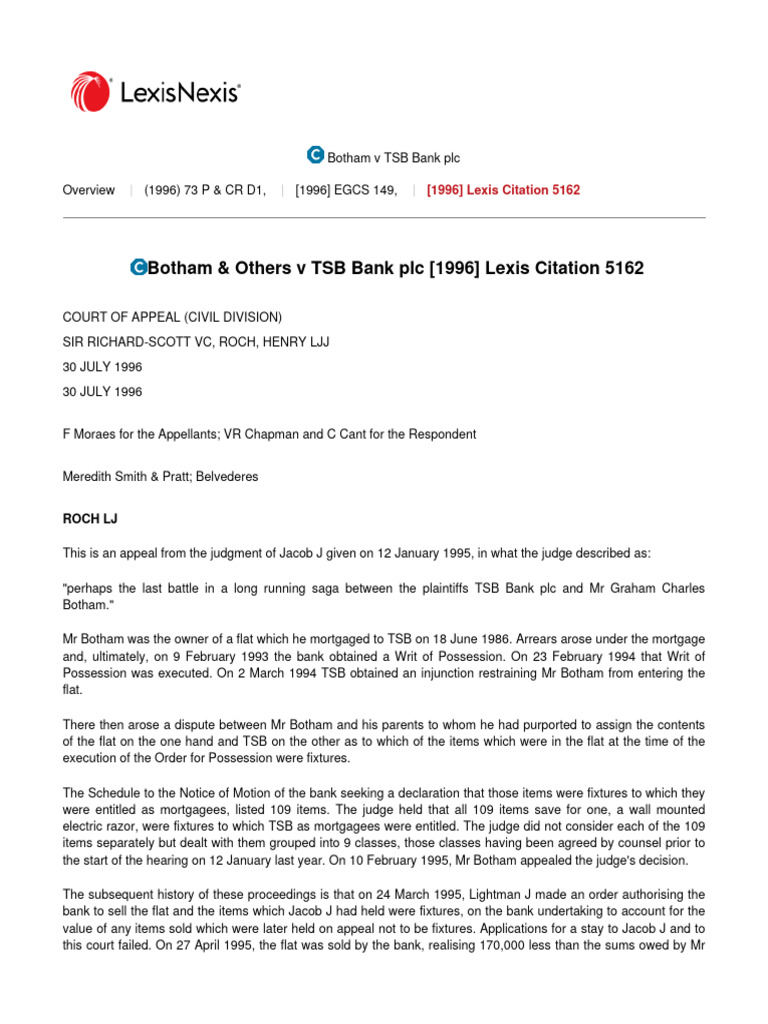 Botham & Others V TSB Bank PLC (1996) Lexis Citation 5162 | PDF ...