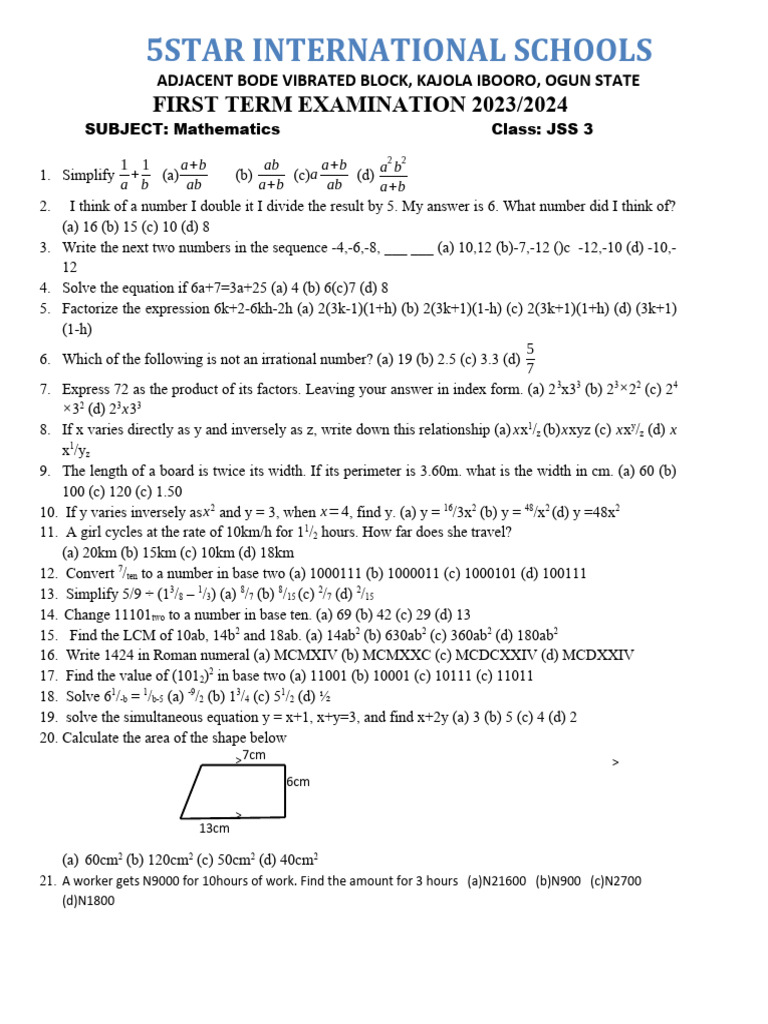 Secondary Maths First Term Download Free Pdf Percentage Odds