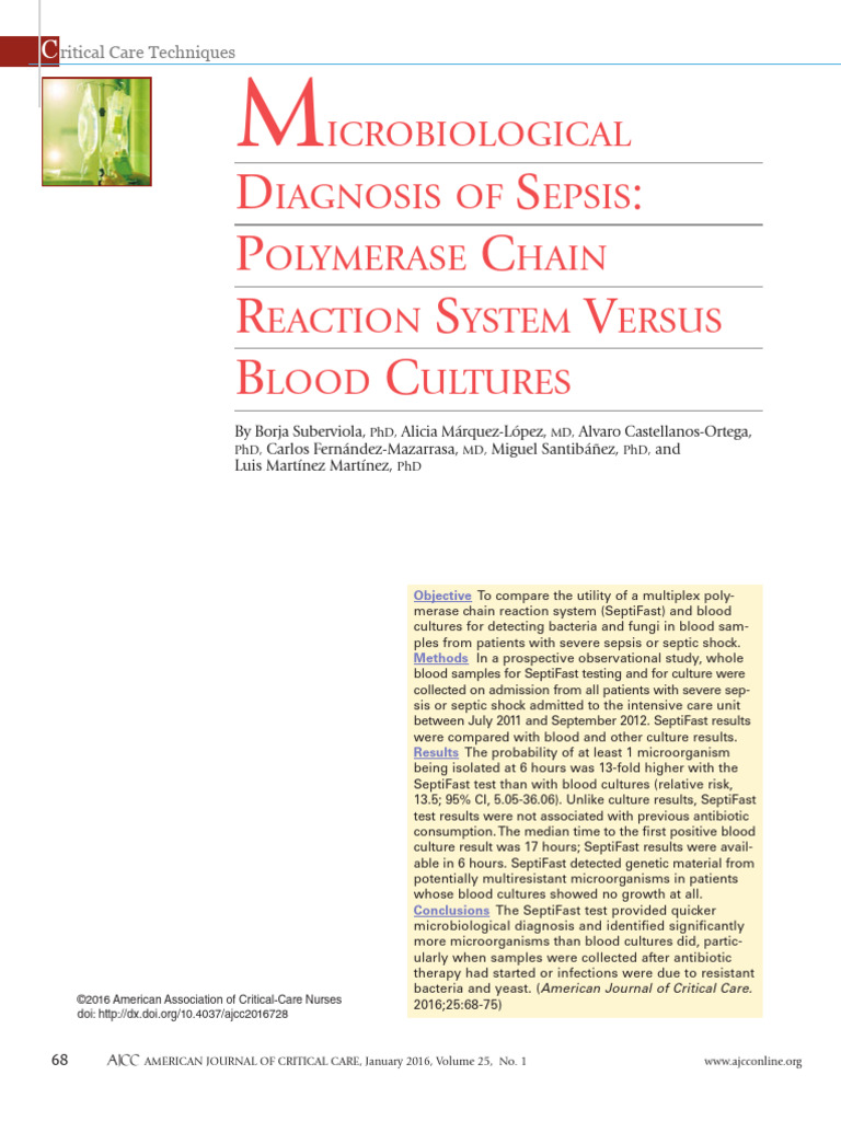 Microbiological Diagnosis of Sepsis: Polymerase Chain Reaction System Versus Blood Culture | PDF ...