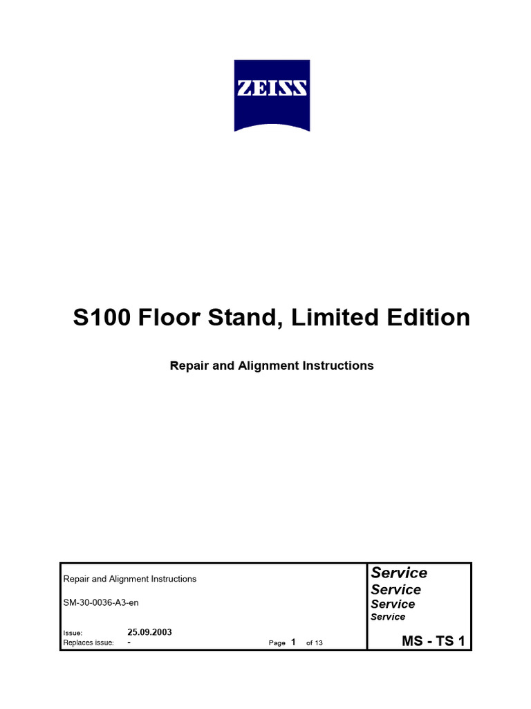 Zeiss Opmi Pico s100 Repair and Alignment Instructions | PDF | Screw ...