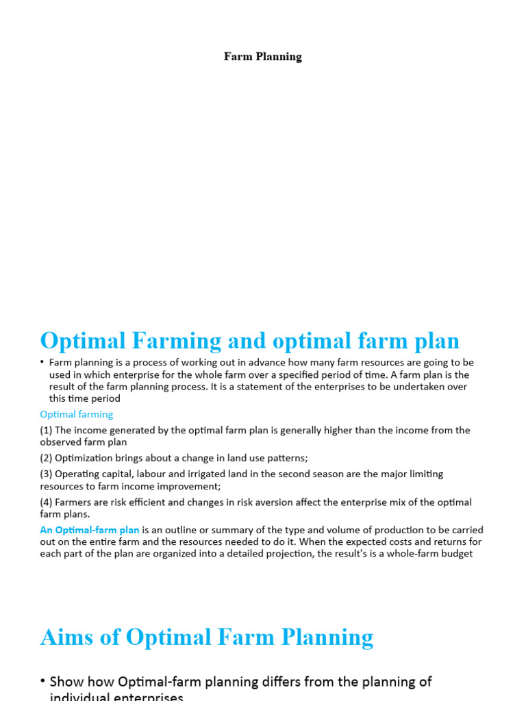 Farm Planning - 2nd Lecture | PDF | Agriculture | Food Industry