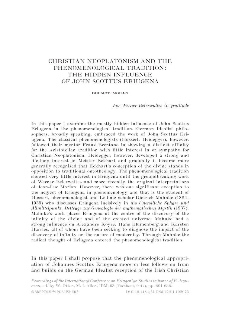 Christian Neoplatonism and The Phenomenological Tradition: The Hidden ...