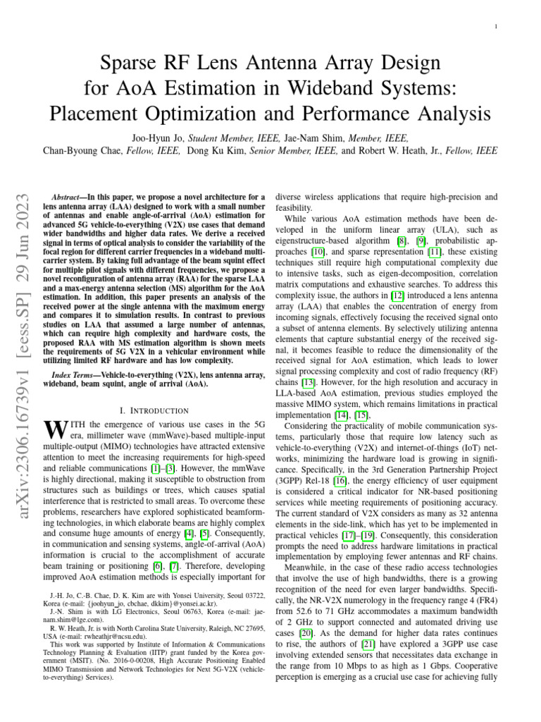 Sparse RF Lens Antenna Array Design For Aoa Estimation in Wideband ...