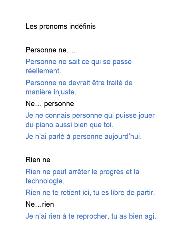 Les pronoms indéfinis en français | PDF